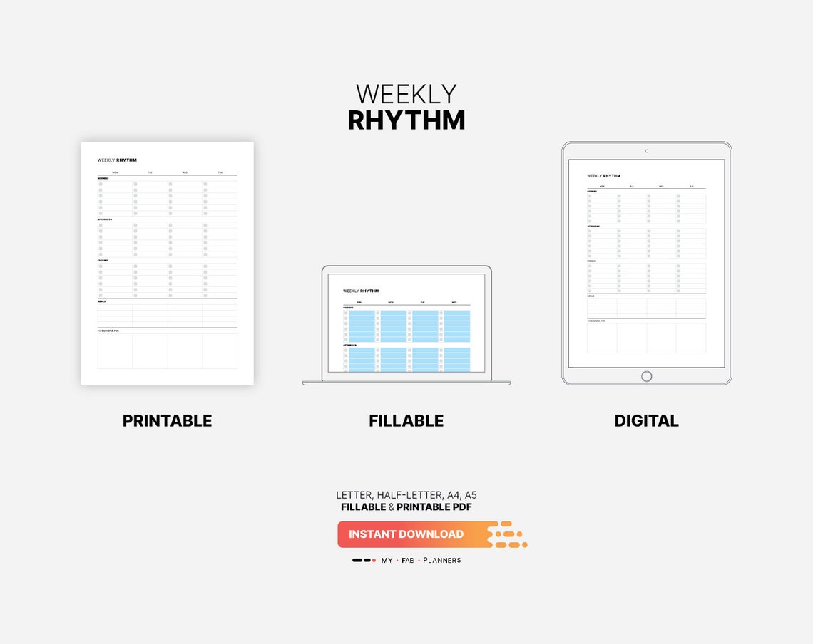 Weekly Rhythm Chart, Fillable Daily Morning & Evening Routine Checklist ...