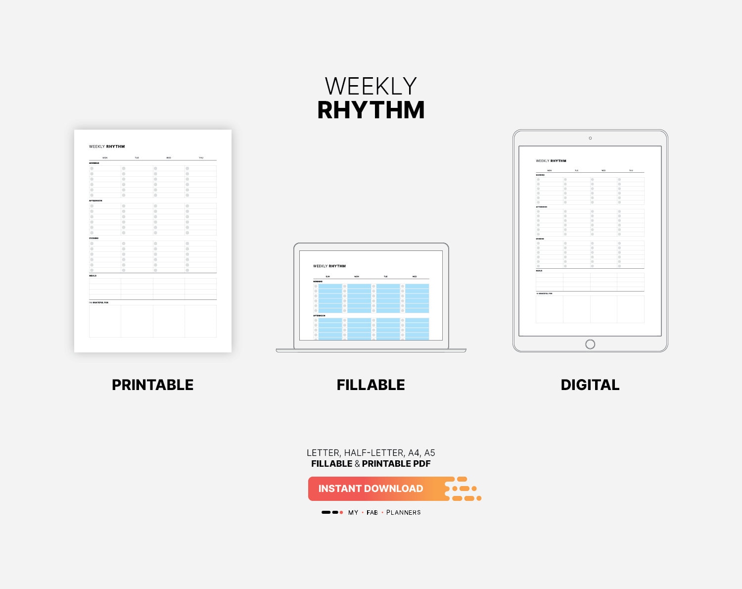Weekly Rhythm Chart, Fillable Daily Morning & Evening Routine Checklist ...