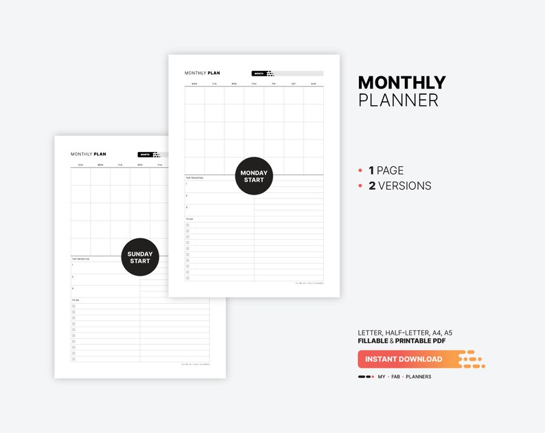 Daily, Weekly, Monthly Planner, Undated Printable and Fillable Letter ...