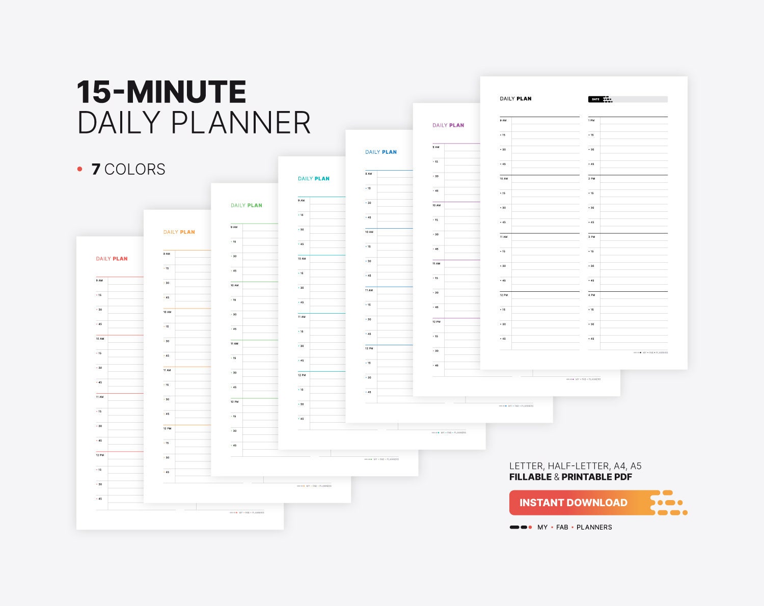 15 Minute Planner Undated Sheet, Daily Time Slots Organizer, Work ...