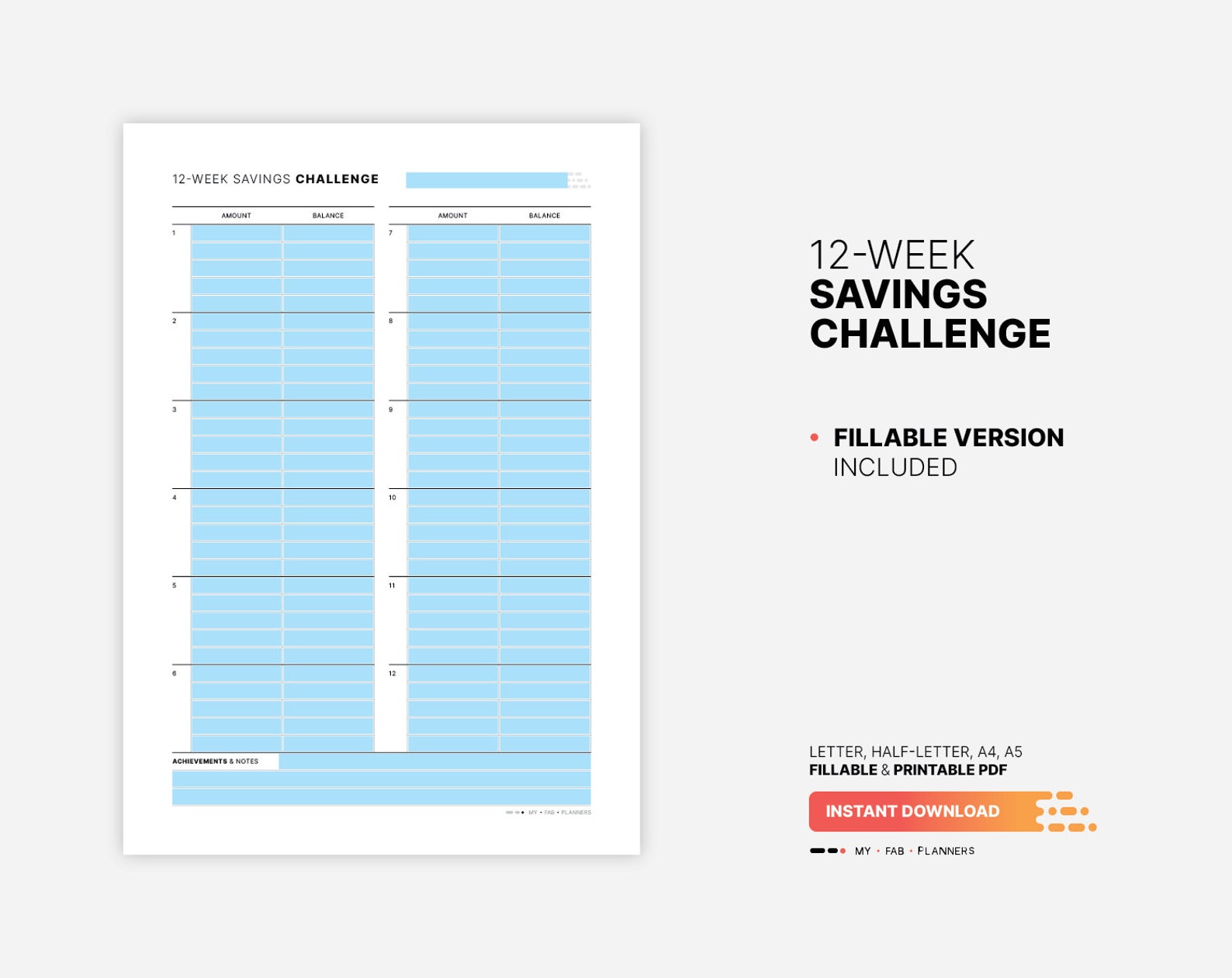 12-week Savings Challenge Planner, Fillable Personal Budget, Weekly ...