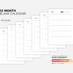 Undated 12-month Blank Calendar, Month At-a-glance Overview, Monthly ...
