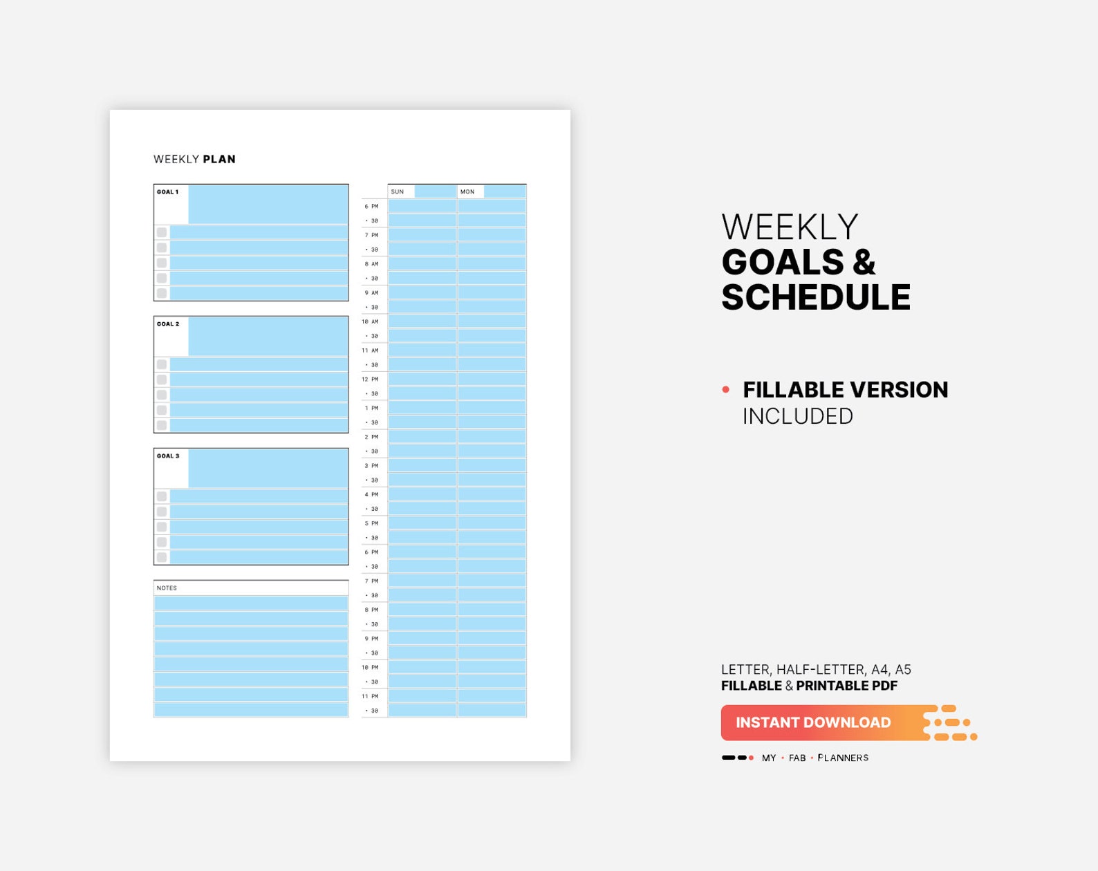 Weekly Goals Schedule Planner Printable Work Week - Etsy