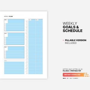 Weekly Goals, Schedule Planner, Printable Work Week Productivity ...