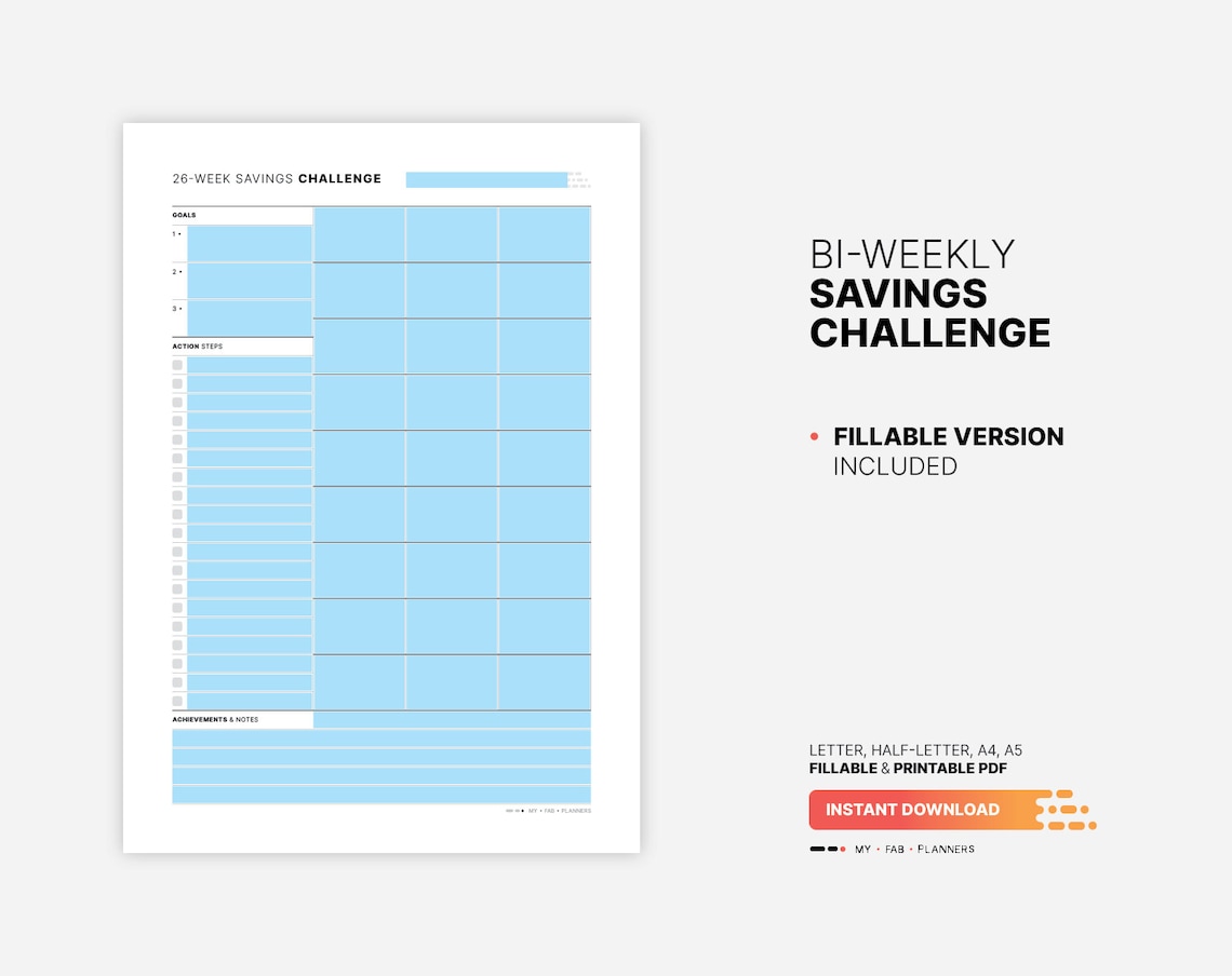 Bi-weekly Savings Challenge, Fillable Personal Budget, Weekly Money ...