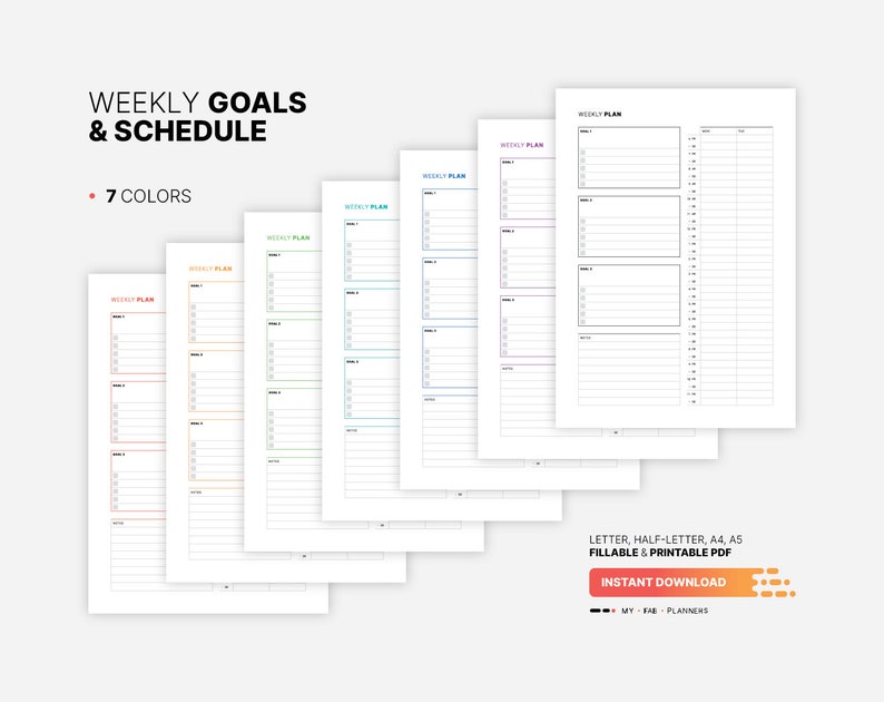 Weekly Goals Schedule Planner Printable Work Week - Etsy