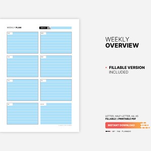Weekly Overview, Printable Simple, Minimalist Template, Work ...