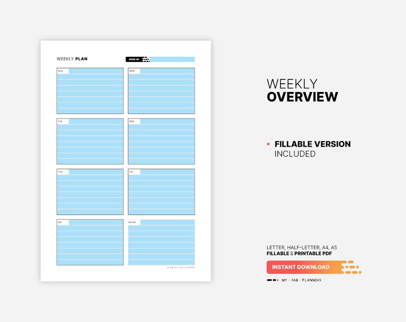 Weekly Overview, Printable Simple, Minimalist Template, Work ...