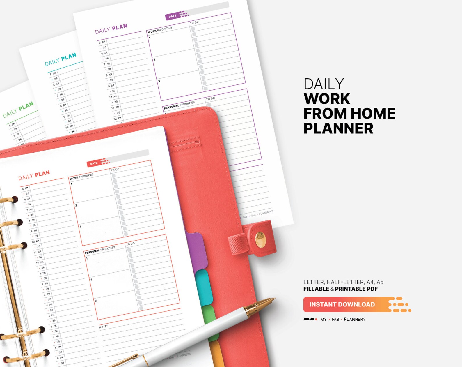 Daily Work From Home Planner, Schedule, Productivity Checklist ...