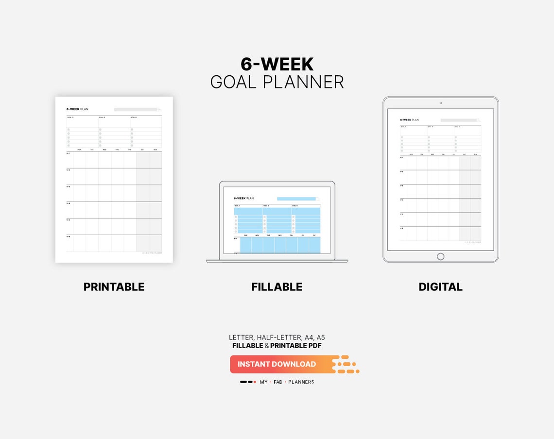 6-week Goal Planner, Fillable Work & Productivity Tracker Calendar ...
