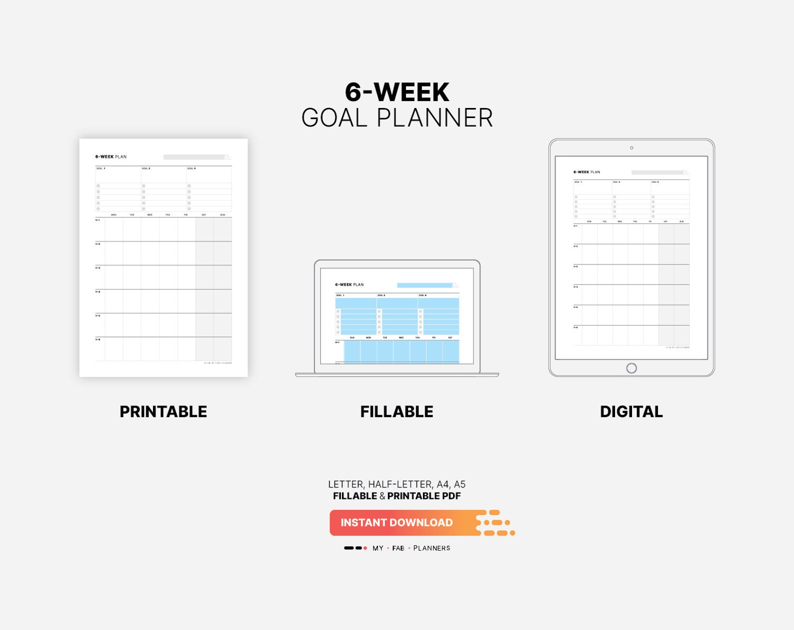 6-week Goal Planner, Fillable Work & Productivity Tracker Calendar ...