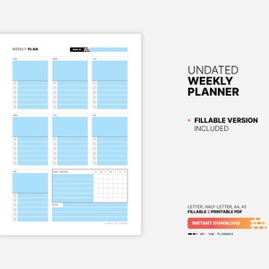 Undated Weekly Planner, Fillable Things to Do List, Printable Work ...
