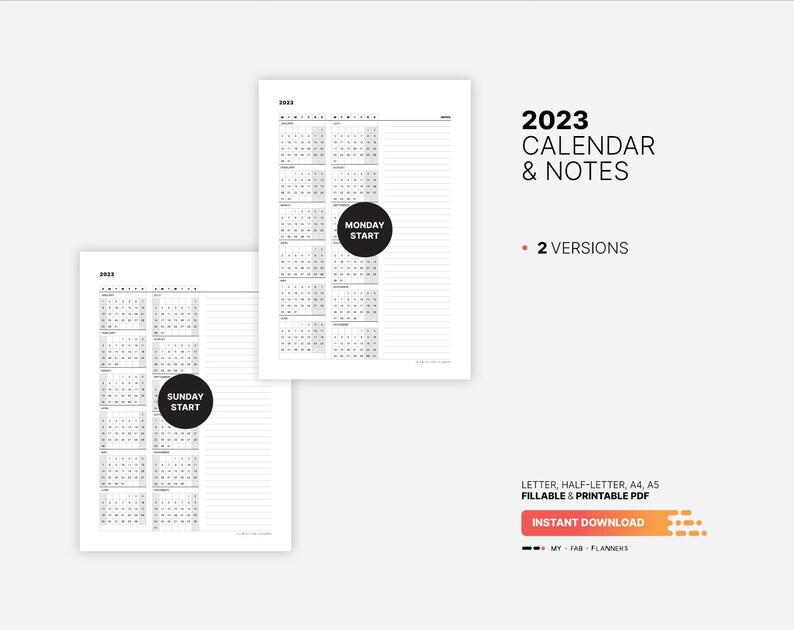 2023-calendar-notes-template-printable-new-year-at-a-glance-etsy
