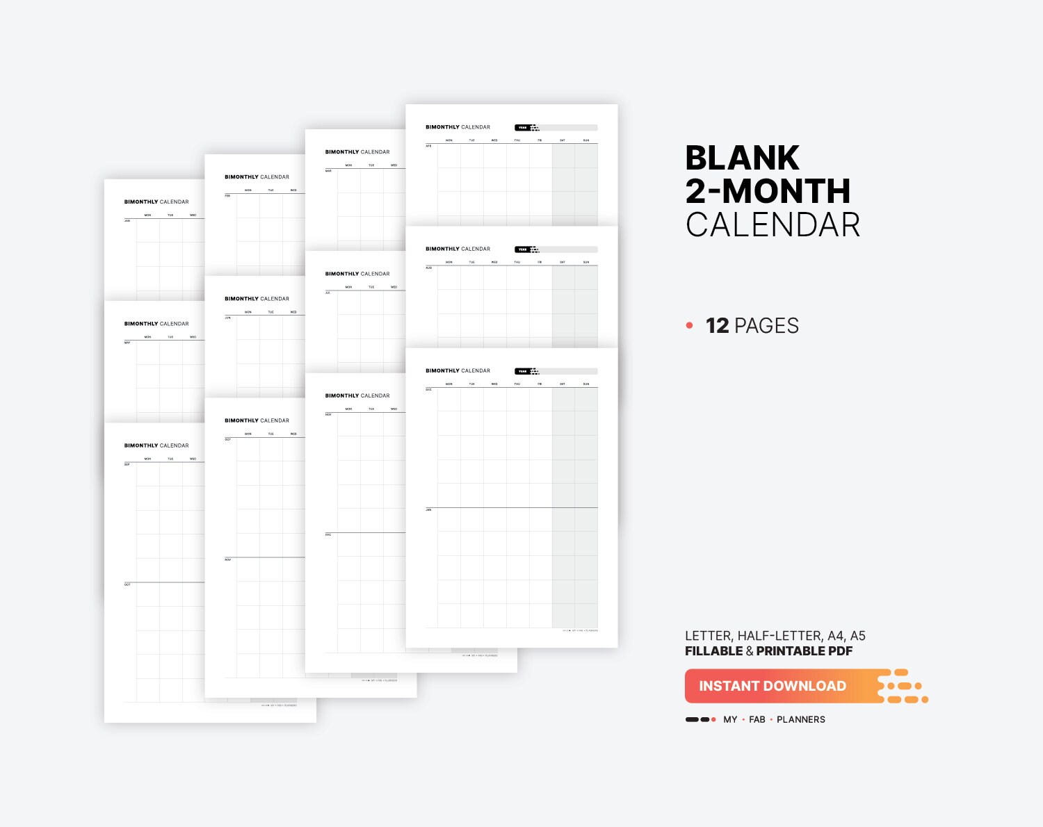 Blank 2-month Calendar Printable Undated Monthly Productivity - Etsy