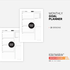 Monthly Goal Planner, Printable Work-life Goal Setting, Project ...