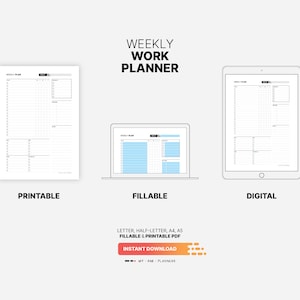 Weekly Work Planner, Printable Productivity at Home Agenda Checklist ...