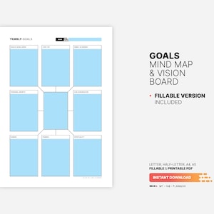 Goal Setting Mind Map & Vision Board, Printable Yearly, Quarterly ...