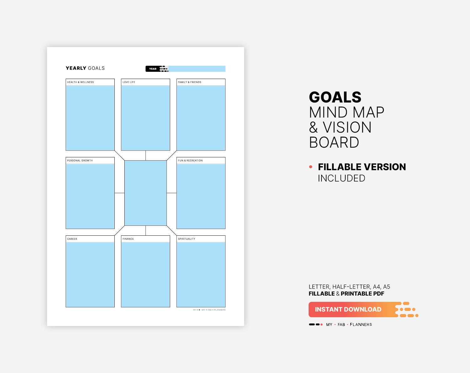 Goal Setting Mind Map & Vision Board Printable Yearly - Etsy Australia