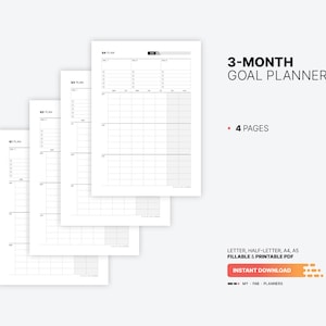 3-month Goal Planner & Calendar, Fillable Yearly, Quarterly Goals ...