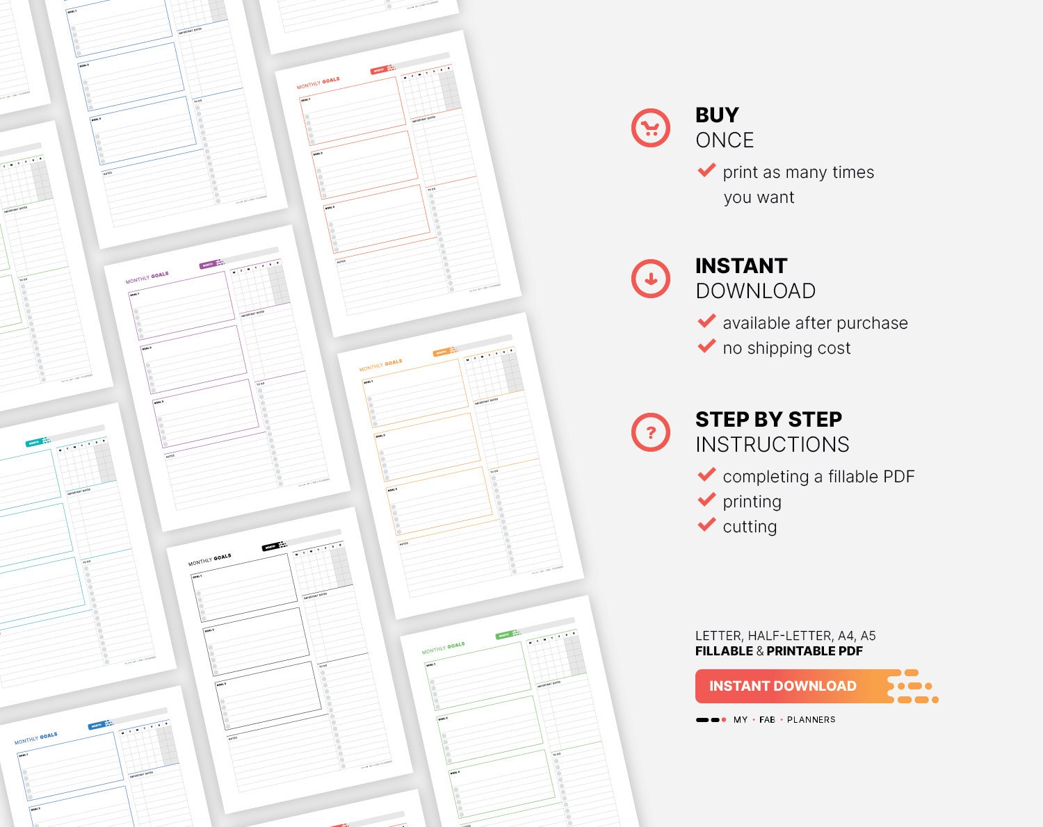 Monthly Goal Planner, Printable Work-life Goal Setting, Project ...