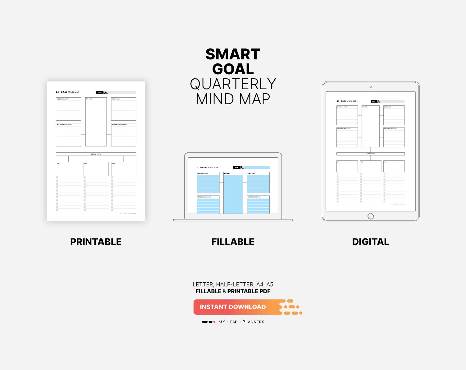 Smart Goal Quarterly Mind Map Printable Life Long-term Goal - Etsy ...