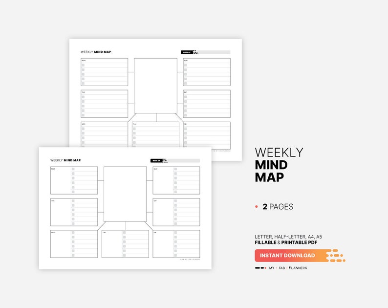 Weekly Mind Map Planner, Printable Vision Board, Fillable Task Action ...