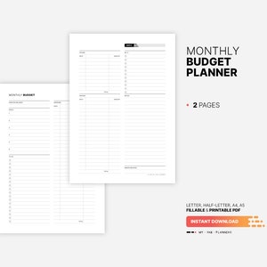 Monthly Budget Planner, Fillable Financial Book Sheet Template, Finance ...