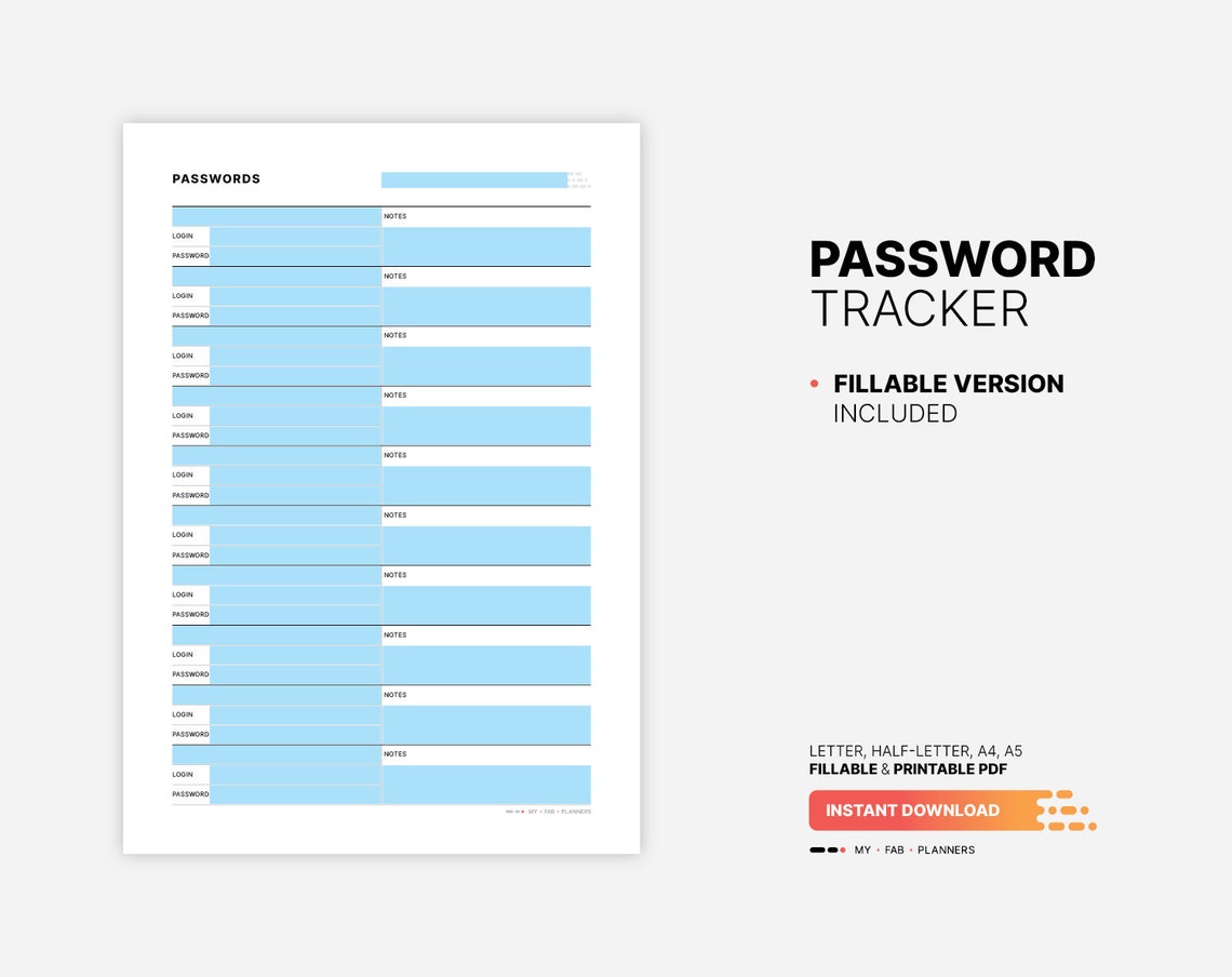 Password Tracker & Keeper Sheet With Fillable Boxes for - Etsy