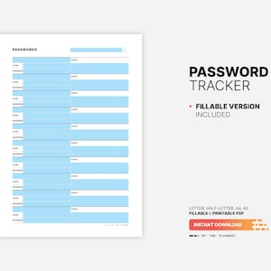 Password Tracker & Keeper Sheet With Fillable Boxes for Printable ...