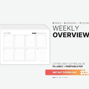 Weekly Overview, Work Productivity Planner, Fillable Schedule, Undated ...