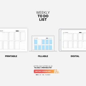 Weekly to Do List Planner, Printable Task List Chart, Productivity ...