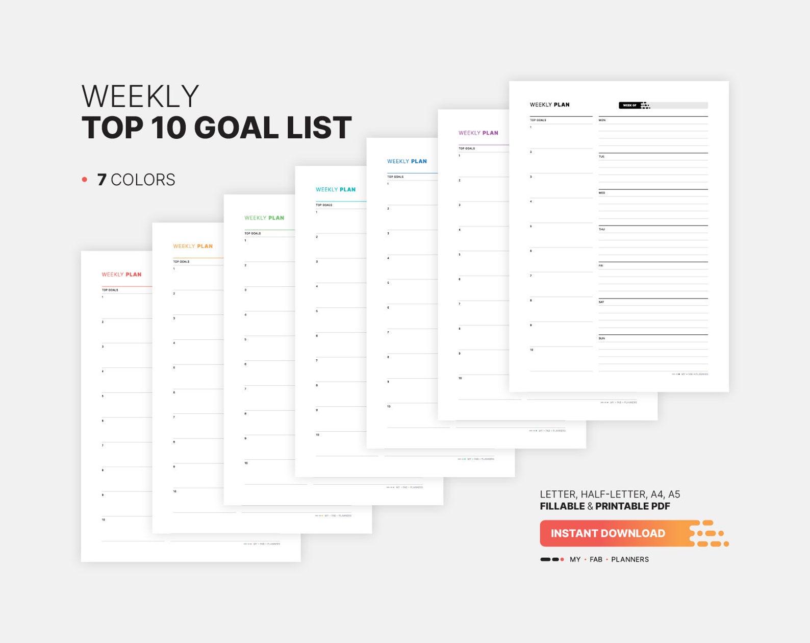 Weekly Top 10 Goal List, Goals Mapping, Setting & Review, Week Ahead ...