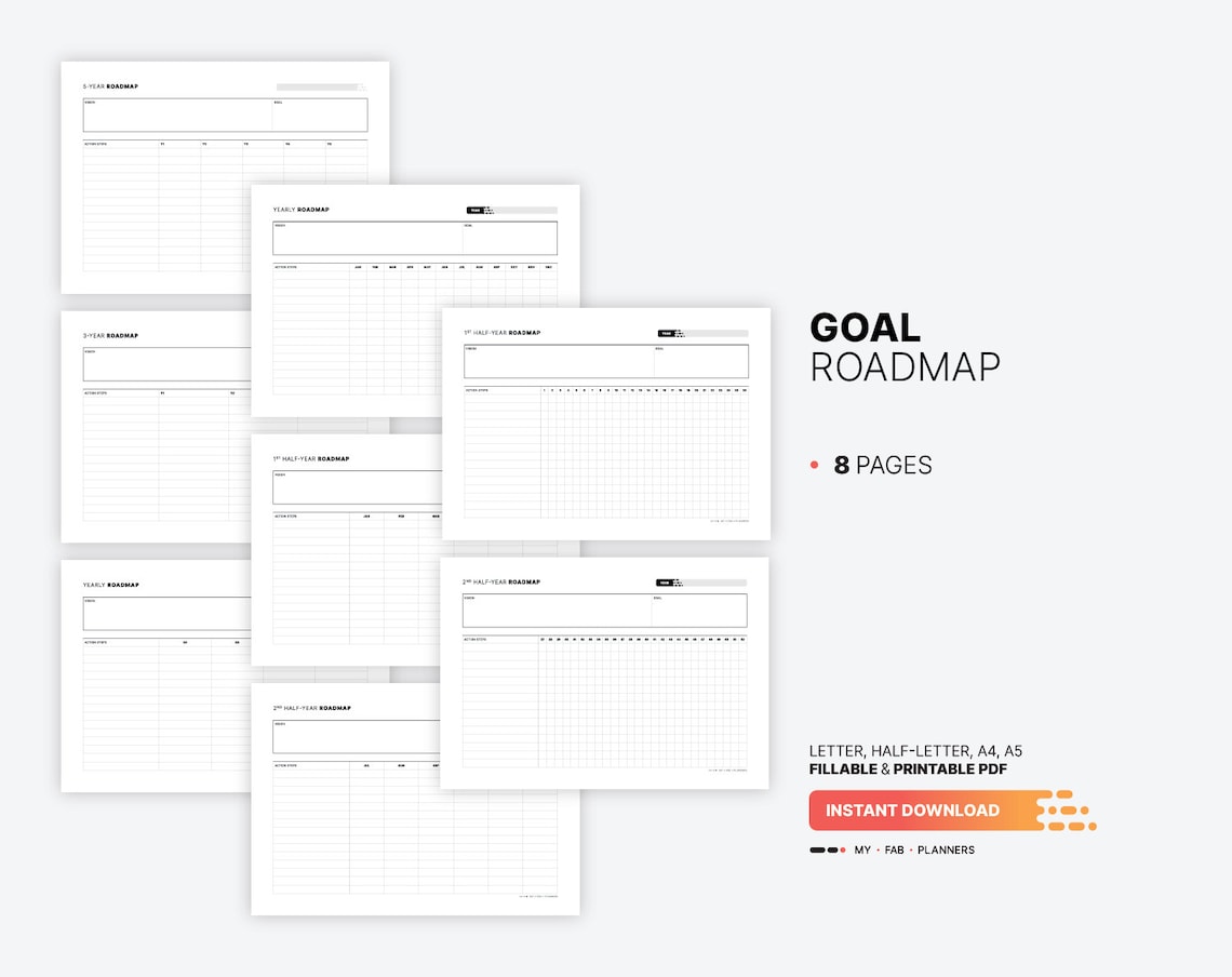 Goal Roadmap Printable Action Plan Fillable Long-term Life - Etsy