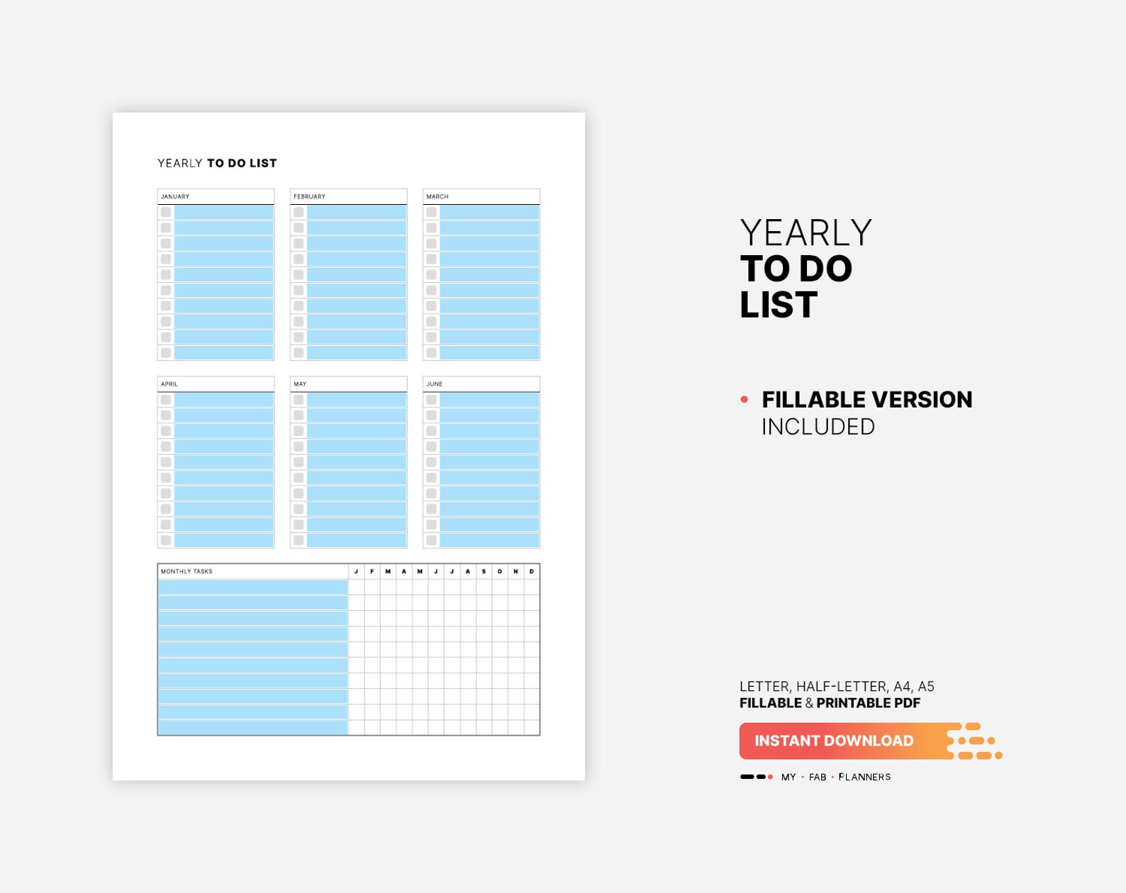 Yearly to Do List, Printable Monthly Task Checklist, Fillable ...