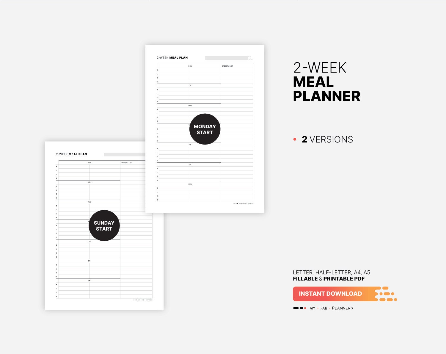 2-week Meal Planner, Grocery List, Printable Biweekly Healthy Prep Plan ...