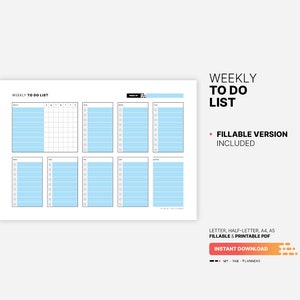 Weekly to Do List Planner, Printable Task List Chart, Productivity ...