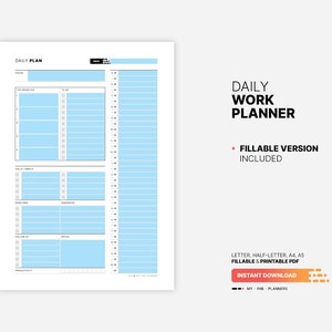 Daily Work at Home Planner, Printable Office Productivity Organization ...