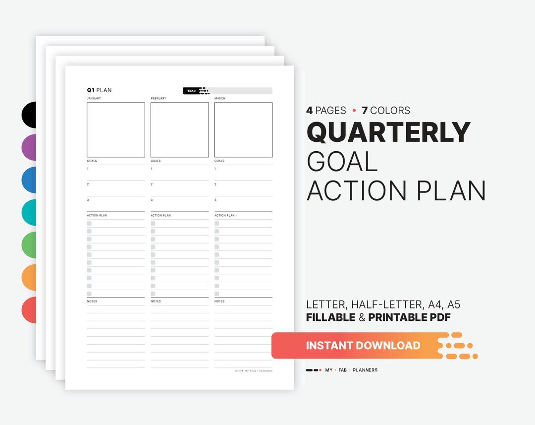 Quarterly Goal Action Plan, Year in Review Planner Template, Yearly ...