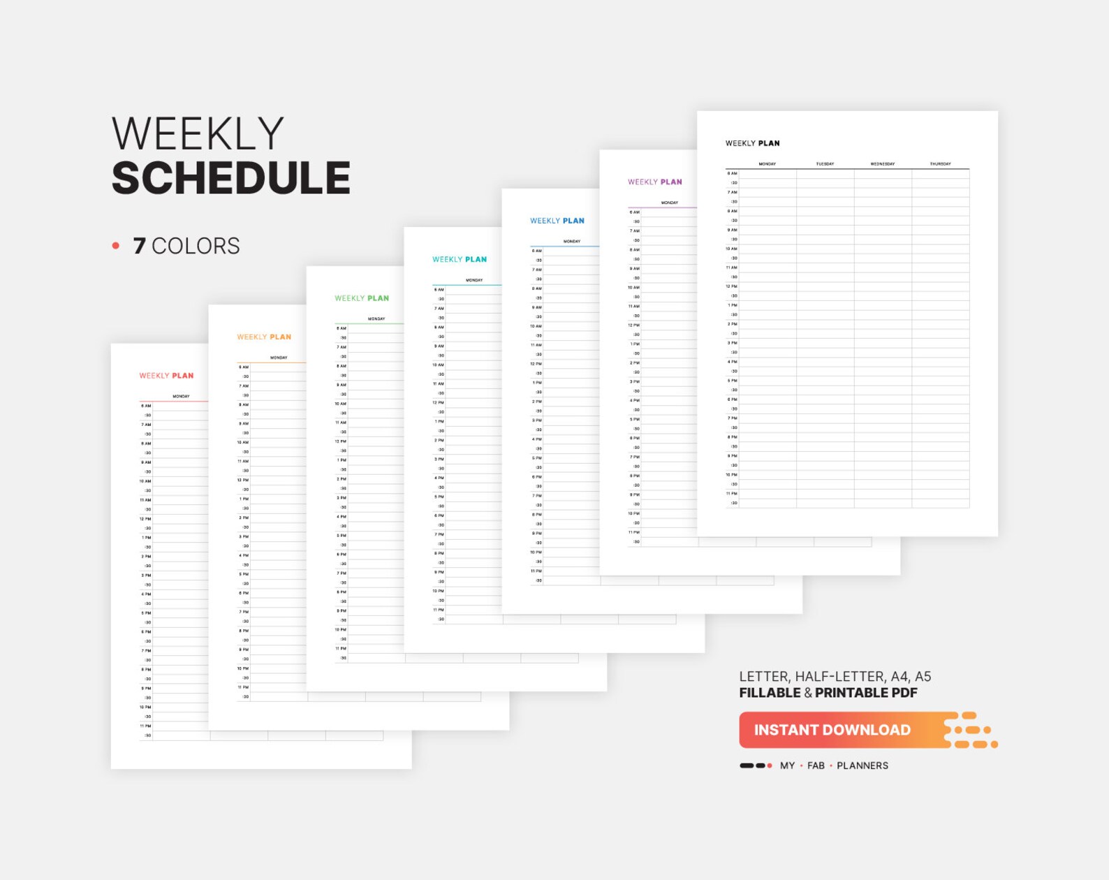 Weekly Schedule Template, Hourly Block Timetable Planner, Week on 2 ...