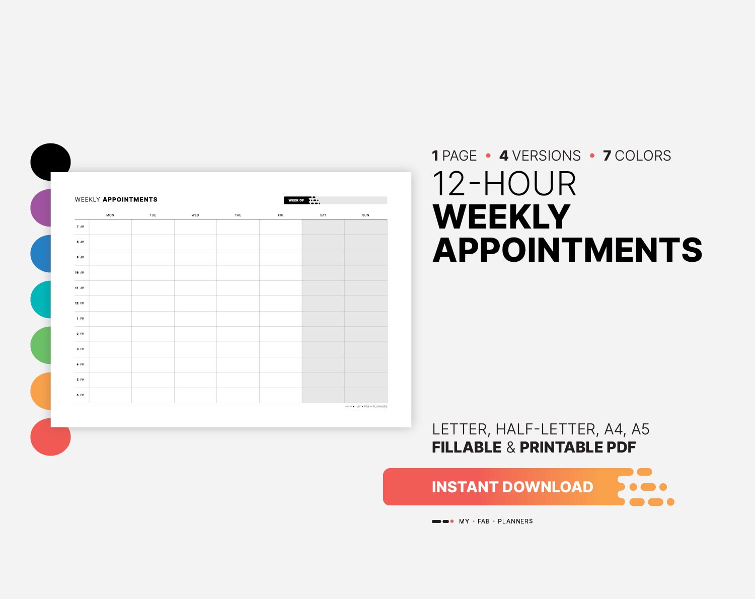 Weekly Appointment Planner, Printable Work & Small Business Agenda ...