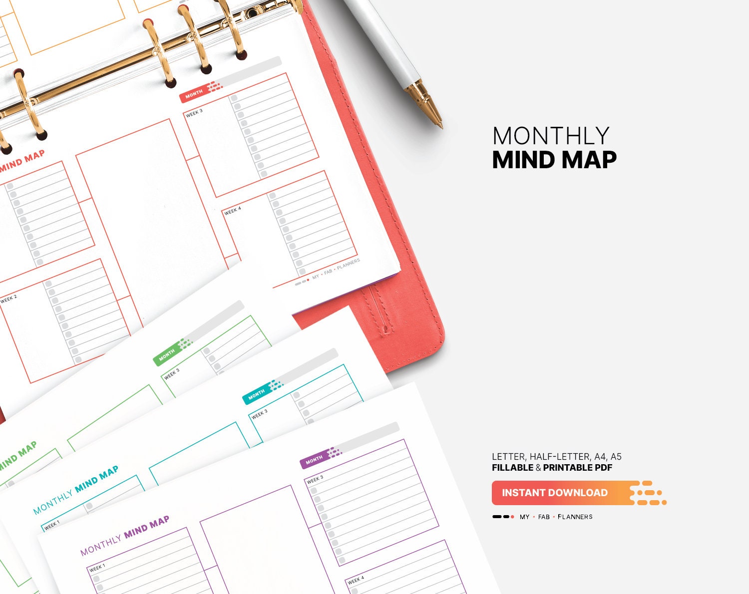 Monthly Mind Map, Printable Weekly Things to Do List, Fillable Project ...
