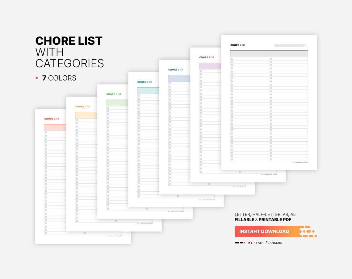 Chore List, Printable House Cleaning Checklist, Fillable Family to Do ...