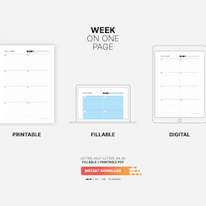 Week on One Page Overview, Organizer, Undated Fillable Weekly Routine ...