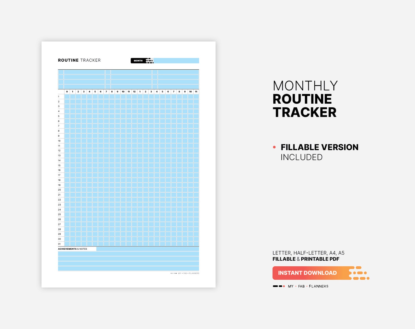 Routine Tracker & Keeper, Fillable Monthly, Daily, 24-hour Chart ...