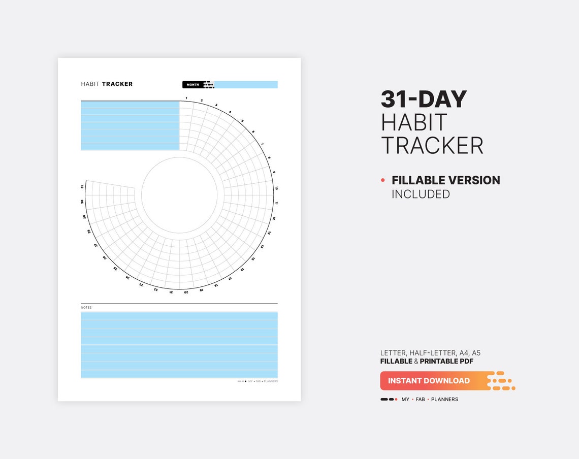 31 Day Habit Tracker Circle Health Wellness Goal Challenge - Etsy