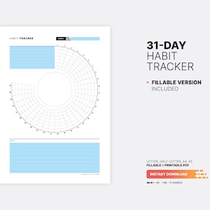 31 Day Habit Tracker Circle, Health, Wellness Goal Challenge, Fitness ...