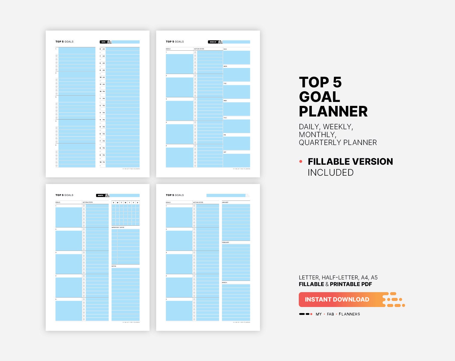 Daily, Weekly, Monthly, Quarterly Dream Life & Work Goals Planner ...