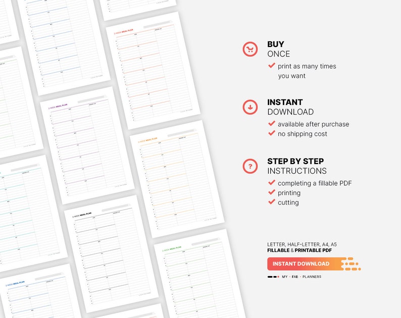 2-week Meal Planner, Grocery List, Printable Biweekly Healthy Prep Plan ...