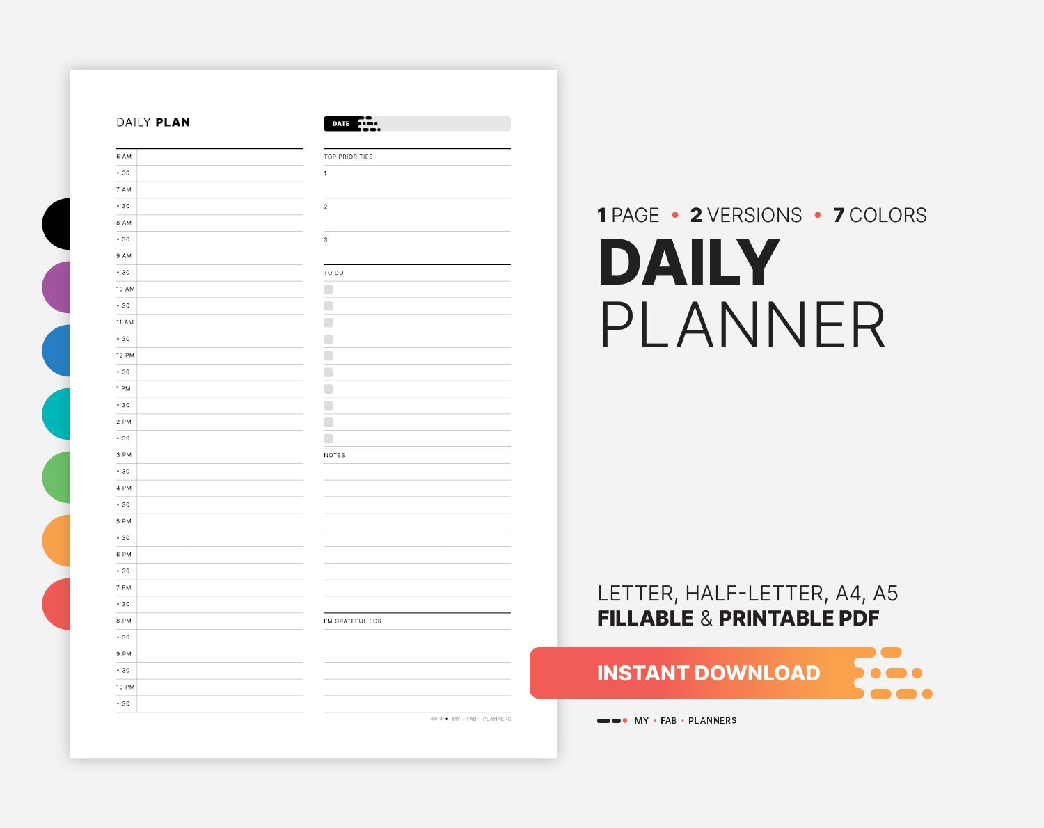 Daily Planner With Time Slots, Fillable to Do List and Schedule ...