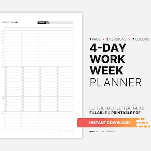 4-day Work Week Planner, Printable Productivity Action Plan Tracker ...